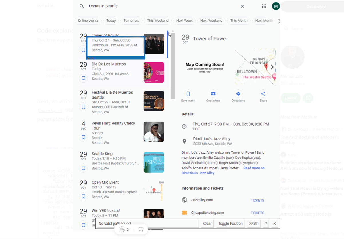 How to Scrape Google Events Results Data with Nodejs?